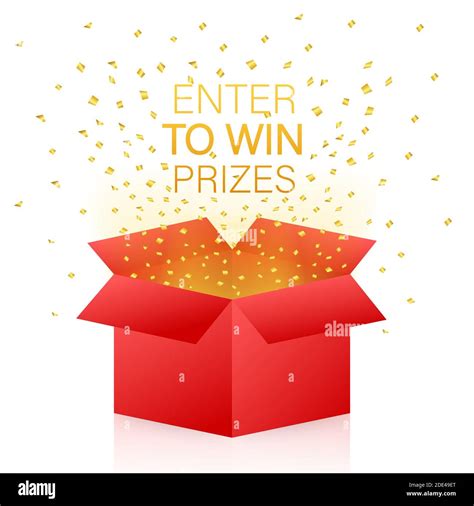 Enter To Win Prizes Open Red T Box And Confetti Vector Stock Illustration Stock Vector