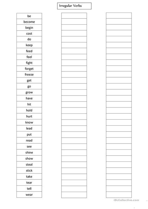 Irregular Verbs English ESL Worksheets Verb Worksheets School
