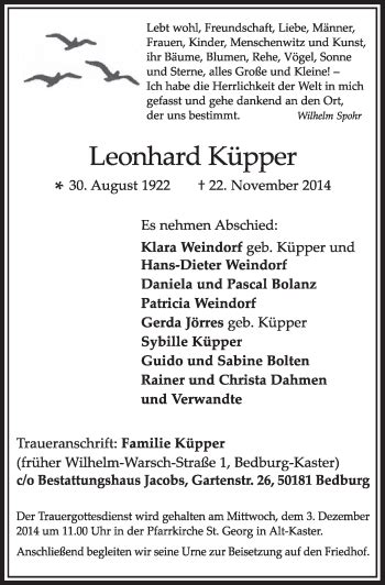 Traueranzeigen von Leonhard Küpper WirTrauern