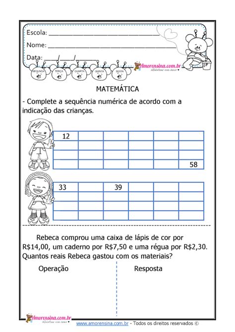 Atividades De Matem Tica Para O Ano