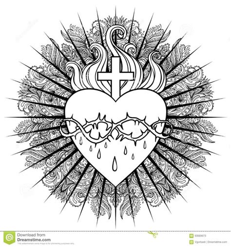 Sacred Heart Of Jesus Vector Illustration Isolated On White Over