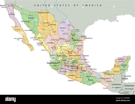 Ilustracion De Mexicomapa Politico Editable Altamente Detallado Con El