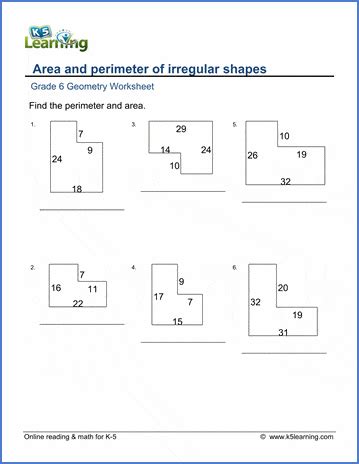 Grade Math Worksheet Area Perimiter Of Irregular Rectangles K