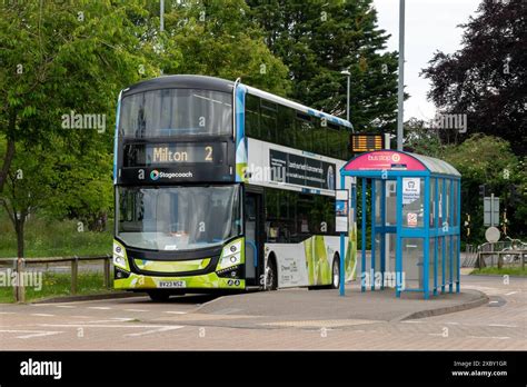 A Stagecoach Double Decker Electric Bus At A Bus Stop At Addenbrookes