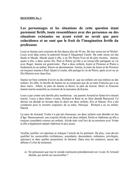 Cas pratique dévolution légale no 2 QUESTION No 1 Les personnages et