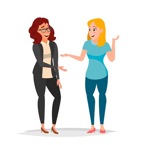 Dos Jovenes Conversando Animados Clientes Felices De Dibujos Animados