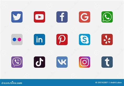 Set Of Social Media Icons In Vector Different Shapes And Color Design