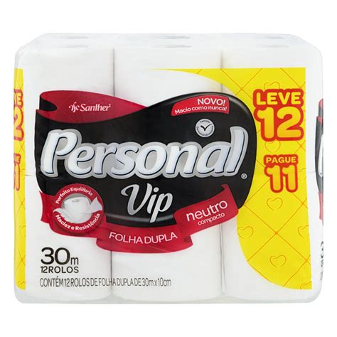 Papel Higiênico Personal Vip Folha Dupla Neutro 30m Pacote Leve 12 e