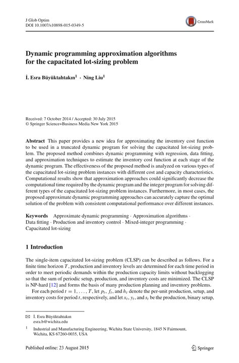 pdf dynamic programming approximation algorithms for the capacitated lot sizing problem