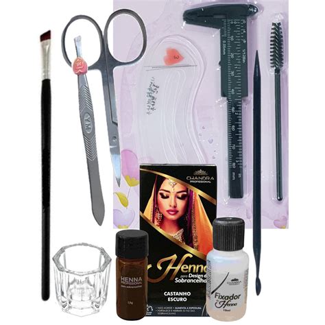 Kit Designer Sobrancelhas Henna Profissional Natural Chandra Pincel