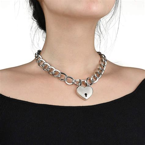 Necklace Padlock Collar Locking Pendant Choker Collar Necklace