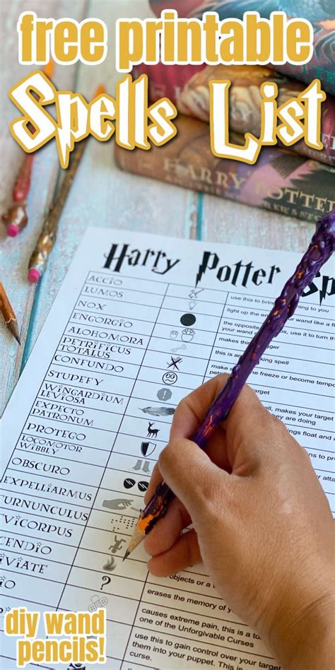 Harry Potter Spells List Printable And Pencil Wands Harry Potter