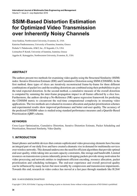 pdf ssim based distortion estimation for optimized video transmission over inherently noisy