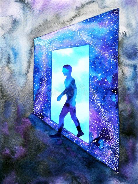 Ser Humano Del Arte Abstracto Que Camina A Trav S De Puerta Azul Clara
