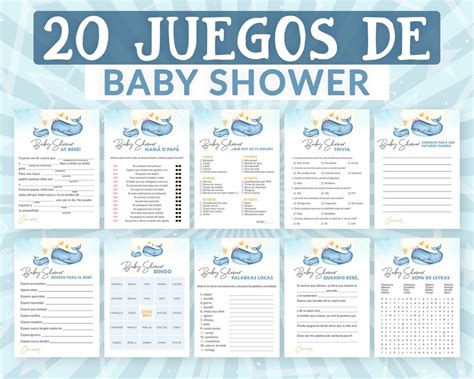 Juegos Baby Shower para niño Pack de Imprimibles de Ballena Etsy España
