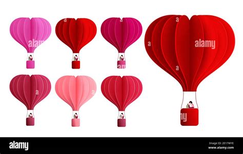 Hearts Hot Air Balloon Valentine Vector Set Red Hot Air Balloons In