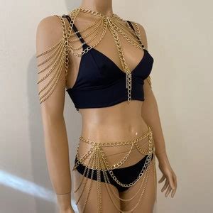 Gold Body Chain Body Jewelry Shoulder Chain Belly Chain Set