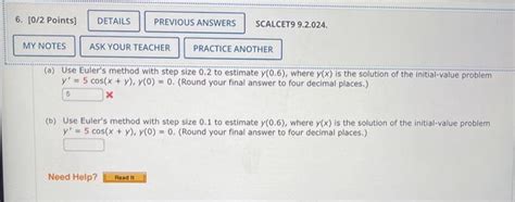 solved a use euler s method with step size 0 2 to estimate
