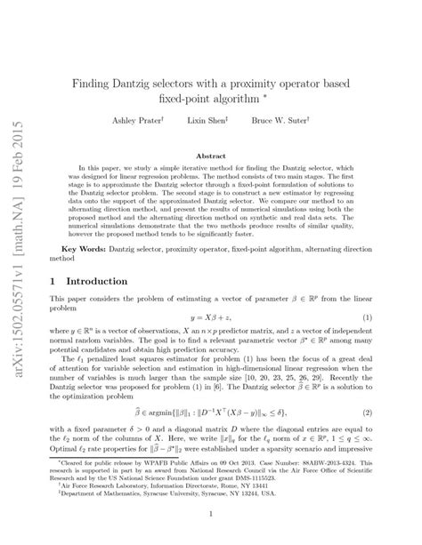 finding dantzig selectors with a proximity operator based fixed point algorithm deepai