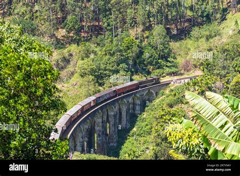 Passenger Train Between Demodara And Ella On The Nine Arches Bridge In