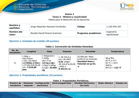 Quimica Unidad UNO Tarea DOS Anexo 1 Tarea 2 Materia Y