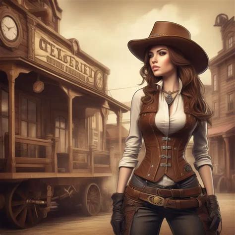Beautiful Female Cowgirl In A Steampunk Style Wester
