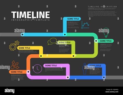 Vector Dark Infographic Timeline Report Template With Thick Lines And