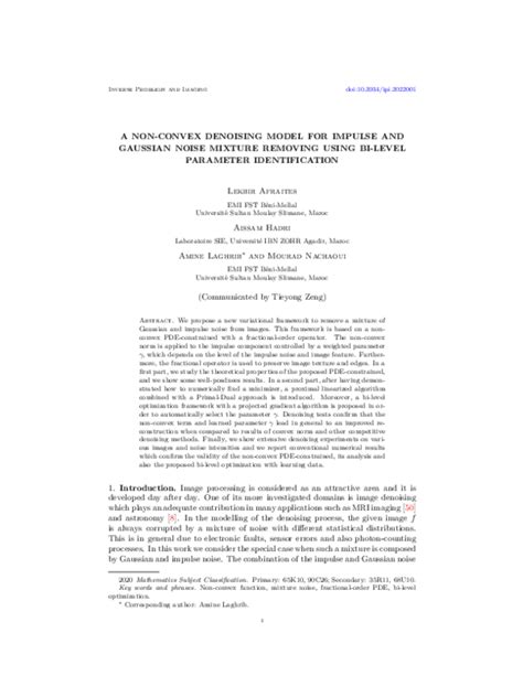 pdf a non convex denoising model for impulse and gaussian noise mixture removing using bi