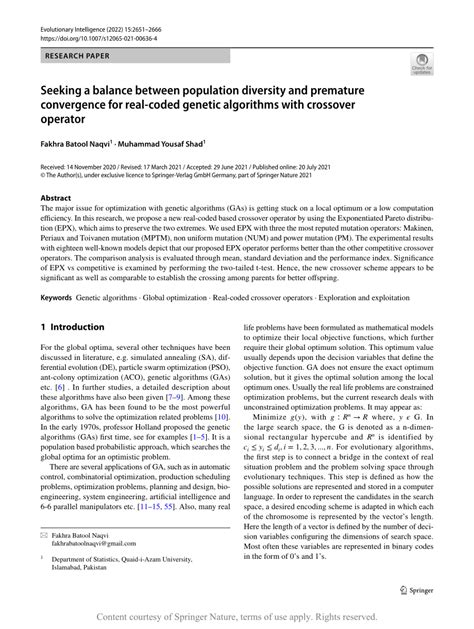seeking a balance between population diversity and premature convergence for real coded genetic