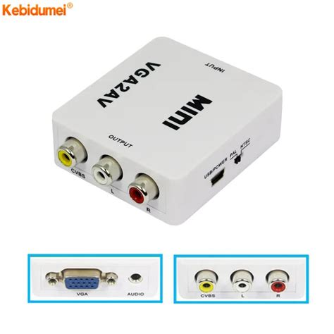 Kebidumei VGA To AV Converter HD VGA2AV CVBS To AV RCA Audio 1080P Mini