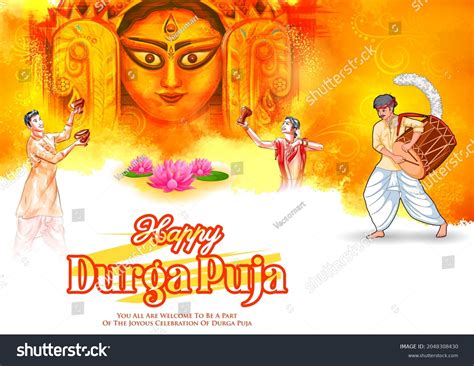 Illustration Lady Performing Dhunchi Dance Happy Stock Vector Royalty