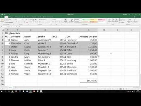 Excel Filter einfügen und Daten sortieren Tutorial 2016 2013