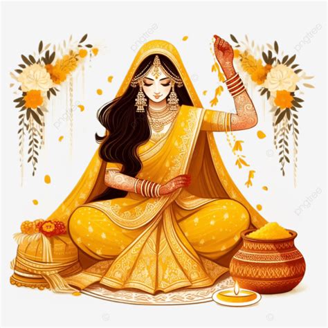 Boda India Haldi Pose Novia PNG Dibujos Novia De La Boda India Novia