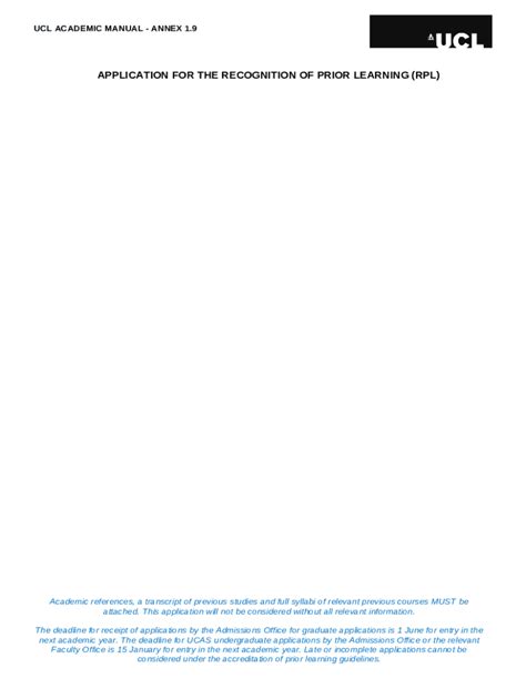 1 1 9 Recognition Of Prior Learning Application UCL Doc Template