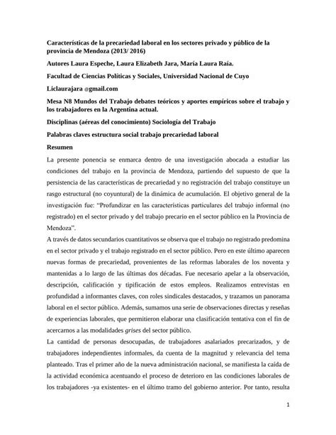 Pdf Caracter Sticas De La Precariedad Laboral En Los Sectores
