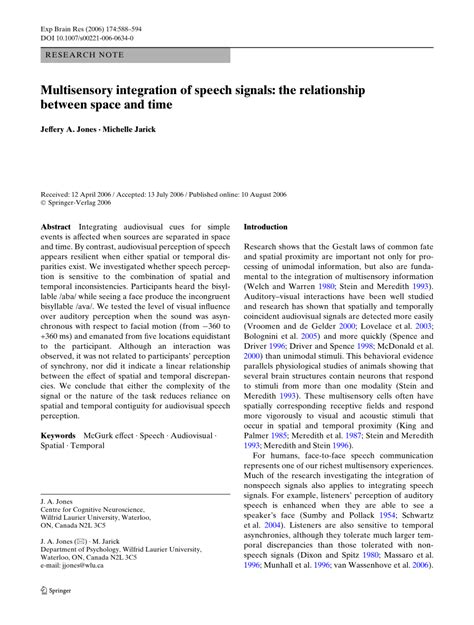 pdf multisensory integration of speech signals the relationship between space and time