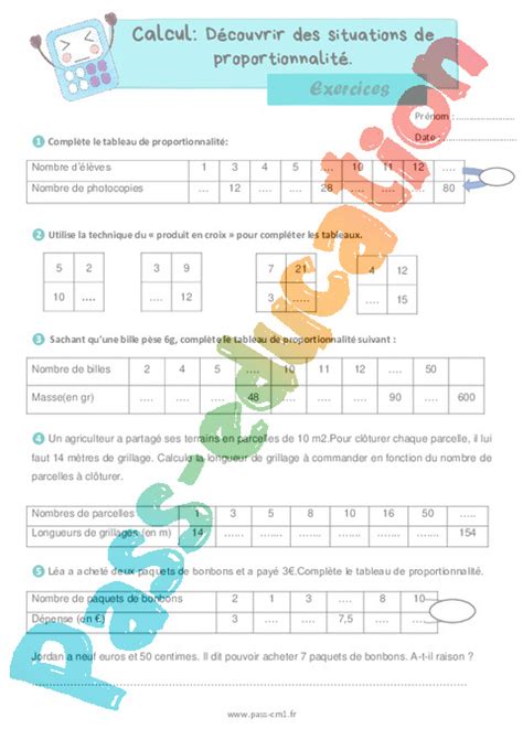 Les tableaux de proportionnalité Exercices l organisation et gestion