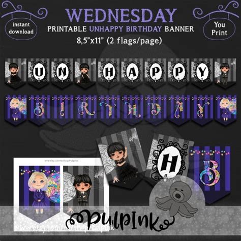 Wednesday Addams Birthday Banner Printable Party Decoration Etsy