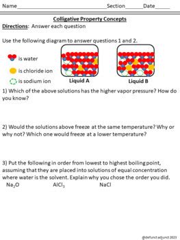 Colligative Properties A Conceptual Chemistry Worksheet By Defunct Adjunct