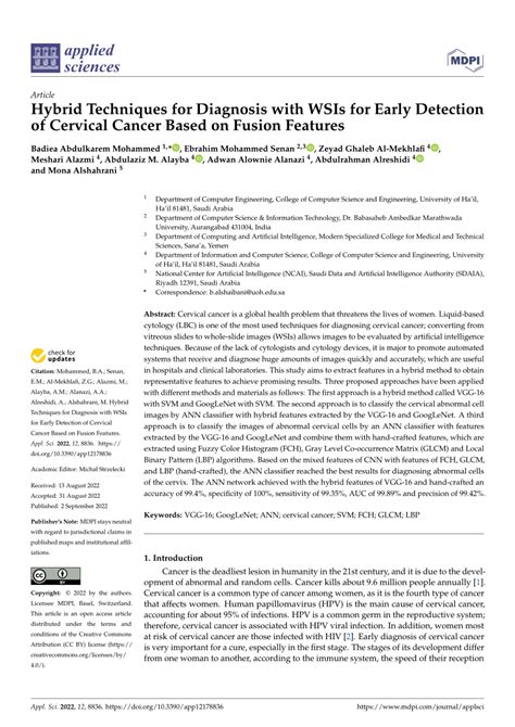 pdf hybrid techniques for diagnosis with wsis for early detection of cervical cancer based on