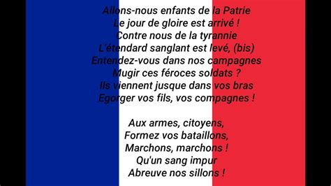 LA MARSEILLAISE HYMNE DE LA FRANCE PAROLES YouTube