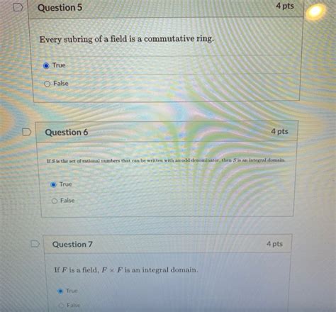 solved question 5 4 pts every subring of a field is a