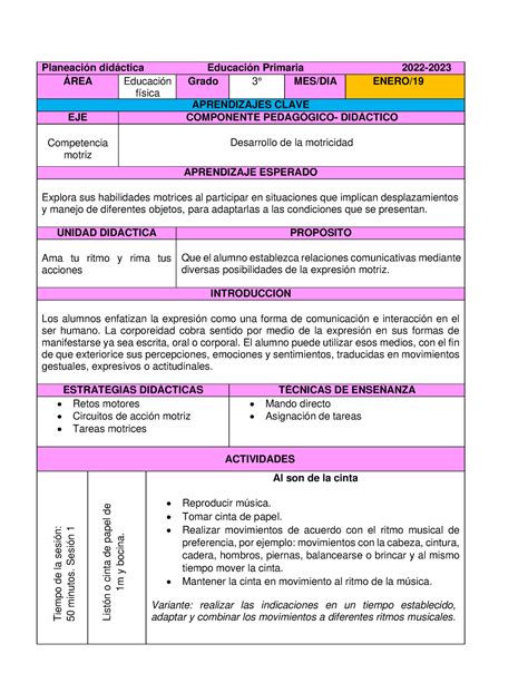 Planeacion educacion fisica Planeación didáctica Educación Primaria