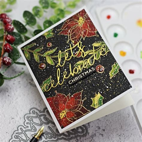 Poinsettia Embossed Resist Background Gouache And Metallic