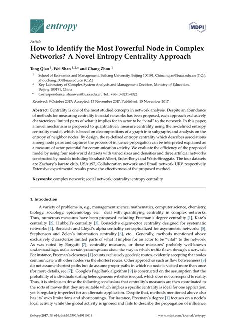 pdf how to identify the most powerful node in complex networks a novel entropy centrality