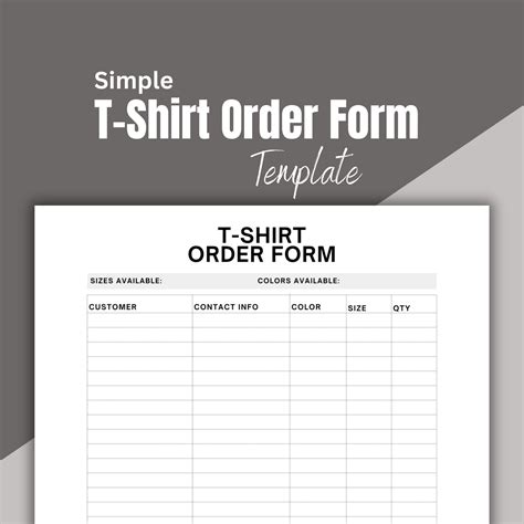 T Shirt Order Form Template Customizable Order Form Etsy