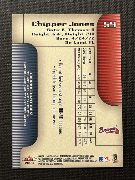 2003 Fleer Avant 59 Chipper Jones For Sale Online EBay