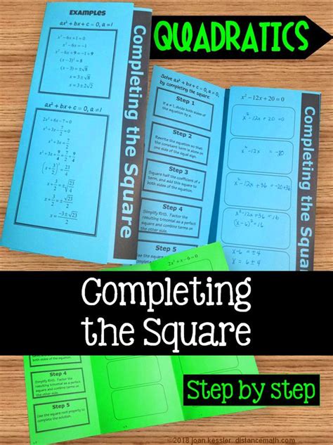 algebra completing the square foldable for quadratic equations distance learning quadratics