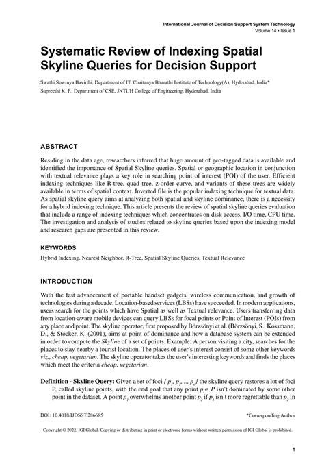 pdf systematic review of indexing spatial skyline queries for decision support