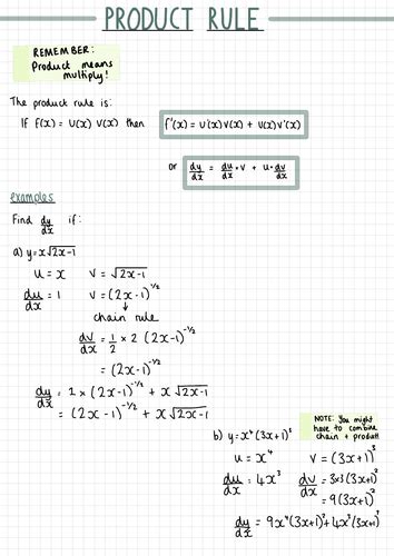 product rule notes igcse cambridge additional mathematics teaching resources